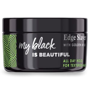 my black is beautiful golden milk edge slayer, 2.6 fl oz — flake-free edge control for curly and coily hair — formulated with coconut oil, honey, and turmeric