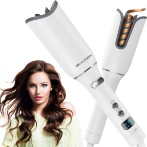 automatic hair curler with 5 temperature & 13 curls &10 timer settings, 12 second fast heating, auto hair curling iron wand with lcd display & 1" large rotating barrel, dual voltage for travel