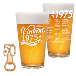 vintage 1975 old time information 50th birthday gifts for men women beer glass funny 50 year old presents - 16 oz pint glasses party decorations supplies-50 year old birthday party decorations