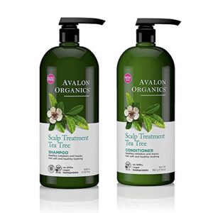 avalon organics tea tree shampoo & conditioner, 32 oz each-scalp treatment, oily, dandruff-prone, nourishing, itchy scalp, unisex