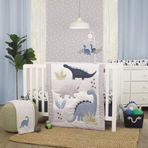 carter's dino adventure gray and blue 3 piece crib bedding set - comforter, fitted crib sheet, and crib skirt