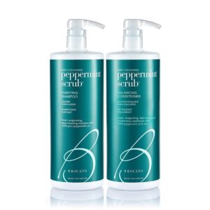 brocato peppermint scrub shampoo and conditioner liter duo, 32oz each | fresh, invigorating, cleaning & moisturizing | pure peppermint oil for all hair styles