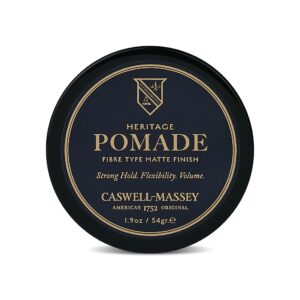 caswell-massey heritage fiber-style hair pomade, matte finish hair styling for all hair types, strong hold with flexibility & provides volume for men, light cedar scent & low-shine, 1.9 oz