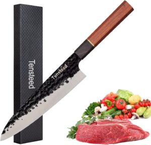 tensteed chef knife japanese gyuto chef knife,professional hand forged kitchen chef knife, 5 layers 9cr18mov high carbon meat sushi knife with sandalwoods handle & gift box (8 inch)