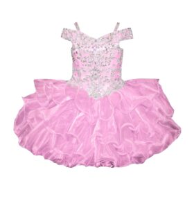 m_rac baby girl's crystal off the shoulder glitz cupcake pageant dresses toddler short birthday party gowns pink 3