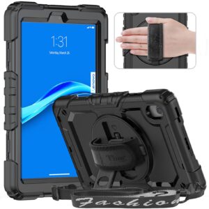 timecity for lenovo tab m8 case 8 inch tablet 3rd/ 2nd, (for lenovo tb-8505f/ tb-8505fs case): with strong protection, screen protector, hand strap, shoulder strap, rotating stand - black