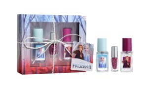 disney frozen, elsa, anna, princess, sisters in beauty, fragrance, for kids, 3 piece, gift set, 5oz, 15ml, eau de toilette, edt, nail polish, made in spain, fragrance by air val international