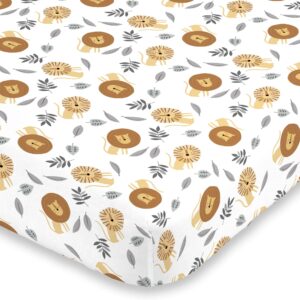 nojo lion brown, grey and yellow fitted super soft crib sheet