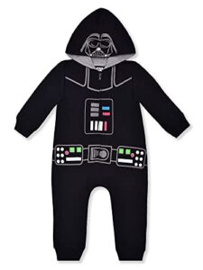 star wars baby boys darth vader or grogu hooded zip up long sleeve romper for newborn and infant – black or yellow