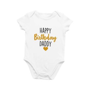 organic gots certified baby onesie unisex bodysuit 0-18 months - happy birthday | present gift (gold - happy birthday daddy, 0-3 months)