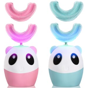 2 pieces kids u shaped electric toothbrush, ultrasonic automatic whitening massage toothbrush u-type cartoon modeling toothbrush with 4 brush heads for sensitive teeth child 2-7 (panda style)