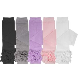 bowbear 5 pair cheerful ruffles baby leg warmers, pink, purple, black, white, gray