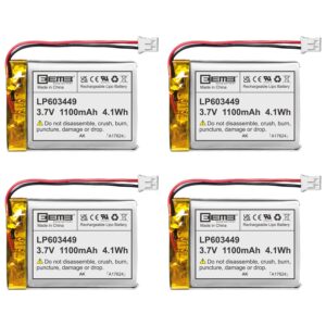 eemb 4pack lithium polymer battery 3.7v 1100mah 603449 lipo rechargeable battery pack with wire jst connector for speaker and wireless device- confirm device & connector polarity before purchase