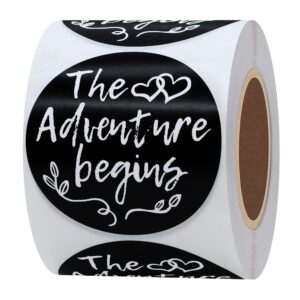 hybsk the adventure begins stickers -2 inch round stickers, for craft projects, weddings and baby showers, wedding favors - envelope tags for invitations, gifts & thank you notes