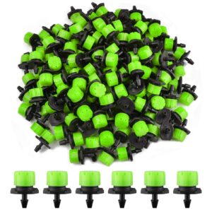 kalolary 200pcs adjustable irrigation drippers, 1/4 inch barbed drip emitter 360 degree watering sprinklers anti-clogging drippers for 4mm/7mm garden watering system（green）