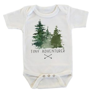 witty and bitty tiny adventurer outdoorsy hiking national parks onesie/bodysuit (0-3 months)