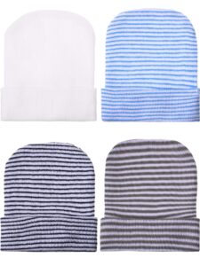 geyoga newborn baby boy hat newborn beanie stripes hat toddler soft caps infant cotton knit caps for baby boys 0-6 months(cute colors,4 pieces)