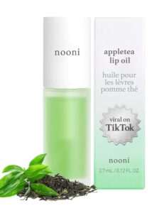 nooni vegan appleseed lip oil - appletea | long-lasting, moisturizing, plumping, revitalizing for dry lips, waterproof, no peel off, korean tint, hydrating, nourishing crystal clear, 0.12 fl oz