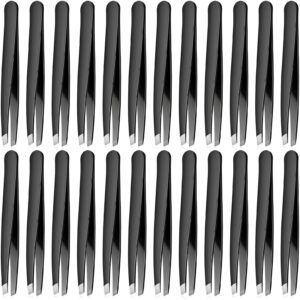 mudder 24 pieces eyebrow tweezers bulk stainless steel slanted tip precision tweezers for facial hair, blackhead and tick remover, men and women professional