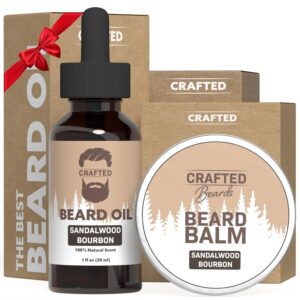 beard care kit - softer, smoother, moisturized beard - beard oil and balm - gift set (sandalwood bourbon)