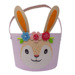 pti group pink bunny easter basket and treats or toys container for easter egg hunt (pg01339)