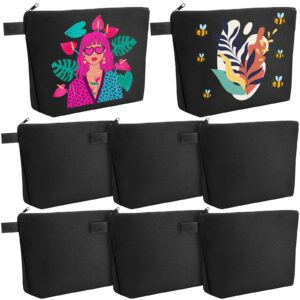 weewooday 8 pieces canvas cosmetic bags plain makeup pouch with zipper blank diy bags for travel toiletry makeup cosmetic stationery (black,11.8 x 7.48 x 2.76 inches)