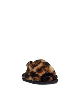 ugg baby girls i fluff yeah slide panther print slipper, butterscotch, 2-3 infant