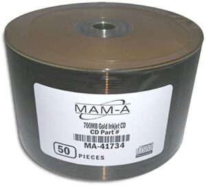 52x 80-min mam-a (mitsui) gold inkjet printablegold cd-r's 50-pak in shrinkwrap (mitsui41734)