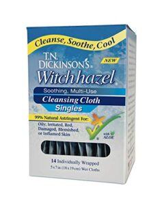 t.n. dickinson's witch hazel on-the-go multi-use cleansing cloth towelette singles, 14 count