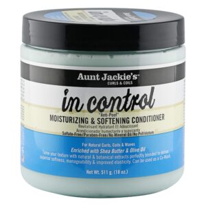 aunt jackie's curls and coils in control anti-poof moisturizing and softening hair conditioner for natual curls, enriched with shea butter, 18 oz