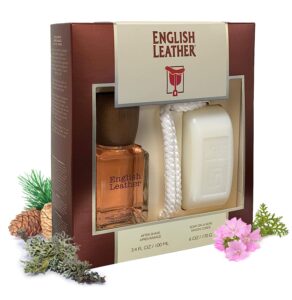 dana english leather 2-piece gift set for men - after shave splash & soap on a rope classic fragrances