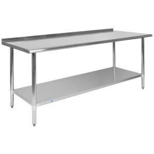 flash furniture reader stainless steel kitchen prep/work table, commercial work table with backsplash and undershelf, 72" w x 30" d x 36" h, silver