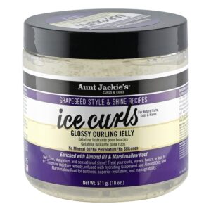 aunt jackie's grapeseed style and shine recipes ice curls glossy curling jelly, hydrates, softens, makes waves, curls and coils easier to style, 18 oz