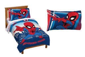 jay franco marvel super hero adventures go spidey toddler 5-piece bedding bundle- includes bed set, pillowcase