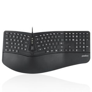 perixx periboard-330b, wired ergonomic keyboard with adjustable wrist rest, illuminated keys, and membrane low profile keys, 2 extra usb ports, us english layout