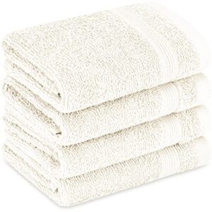 adobella 4 luxury washcloths, 100% cotton, super soft, absorbent and quick drying, baby and body wash clothes, 13 x 13 inches, small fingertip face towel for bathroom, ivory cream (pack of 4)