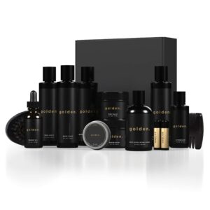 golden grooming co. complete men's grooming gift set - beard oil, face & body wash, shampoo, balms, moisturizer, scrub & more