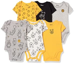 amazon essentials disney | marvel | star wars unisex babies' short-sleeve bodysuits, pack of 6, winnie the pooh oh bother!, 12 months