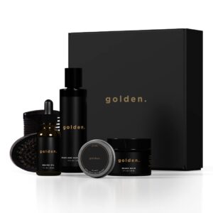 golden grooming company ultimate beard bundle for men | organic & natural growth kit | beard oil + balm + shampoo + solid cologne | 4-piece set | made in usa | 50k+ customers