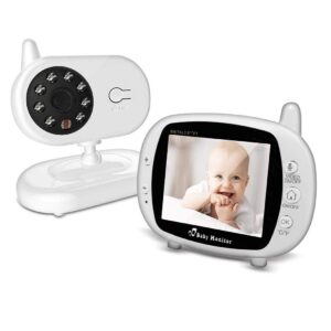 video baby monitor with camera baby security surveillance camera latest with 3.5" screen, night vision, temperature sensor, lullaby, two way talkback, sound activated & audio only mode