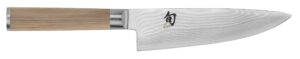 shun classic blonde 6" chef's knife, handcrafted japanese kitchen knife for professional and home chefs, vg-max core with damascus stainless steel cladding, pakkawood handle