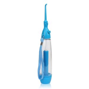 water dental flosser non-electric portable affordable, oral irrigator cordless manual air pressure simple operation, for home and travel blue