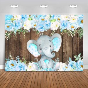 mocsicka floral elephant baby shower backdrop blue elephant baby shower party decoration 7x5ft vinyl boy elephant baby shower photo background (7x5ft (82x60 inch))