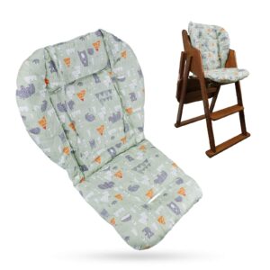 baby high chair cushion, thick pad for wooden high chair, baby dining chair liner mat (green forest)