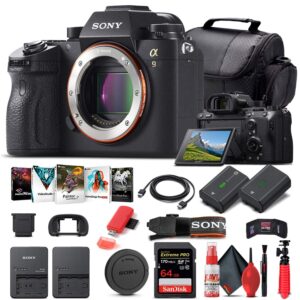 sony alpha a9 mirrorless digital camera (body only) (ilce9/b) + 64gb memory card + np-fz-100 battery + corel photo software + case + external charger + card reader + hdmi cable + more (renewed)