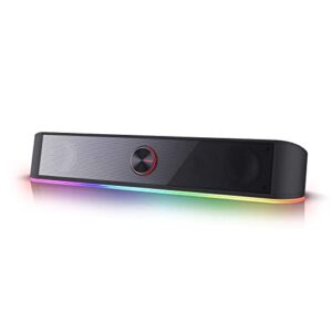 redragon gs560 rgb desktop soundbar, 2.0 channel computer speaker with dynamic lighting bar audio-light sync/display, touch-control backlit with volume knob, usb powered w/ 3.5mm cable, black