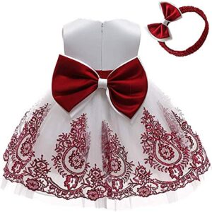 avazu 0-6t easter big bowknot pageant lace embroidery dress toddler baby girls party ball gown dress tutu gown formal dresses with headwear red+white 70