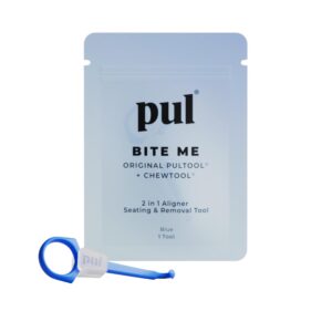 pul chew tool & clear aligner removal 2 in 1 combo tool - compatible with invisalign removable braces & trays, aligners, retainers, dentures - hygienic oral care - compact & durable - 1 pack, blue