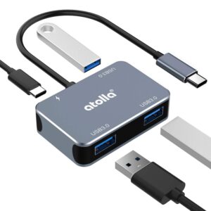 atolla usb c hub – aluminum 4-in-1 usb c adapter with 3 usb 3.0 ports & 60w power delivery port for macbook pro/air, ipad pro, chromebook, dell and more