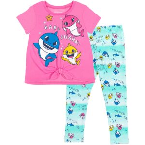 pinkfong baby shark toddler girls graphic t-shirt and leggings outfit set pink/blue 3t